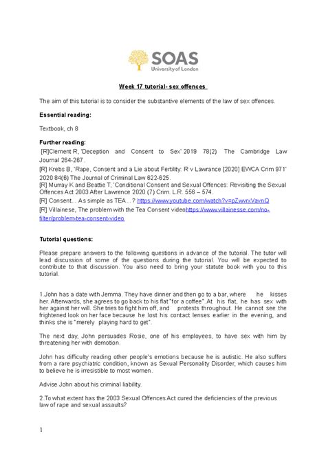 Tutorial Readings Sex Offences Week Tutorial Sex Offences The Aim Of This Tutorial Is To