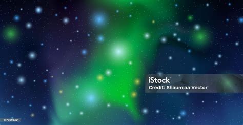 추상 벡터 그림입니다 최소한의 개념입니다 오로라 보리 얼리 스가있는 별이 빛나는 밤하늘 현실적인 풍경 어두운 배경 화면 웹