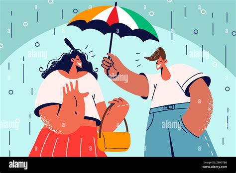 Young Adult Couple Umbrella Stock Vector Images Alamy
