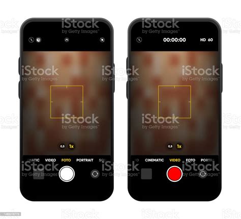스마트폰 화면의 카메라 인터페이스 휴대 전화의 사진 비디오 Ui입니다 녹음 신청 사진 및 비디오 촬영 뷰파인더 초점 및 버튼
