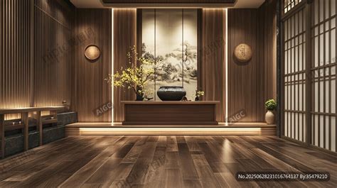 Ai创作图日式 客厅 禅意 木质 屏风 摆件 地板 装饰画 灯光 绿植 茶几 背景墙 隔断 壁灯 榻榻米 昵图网