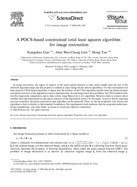 Pdf A Pocs Based Constrained Total Least Squares Algorithm For Image