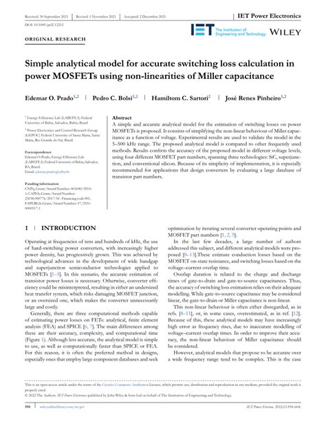 Pdf Simple Analytical Model For Accurate Switching Loss Calculation In Power Mosfets Using Non