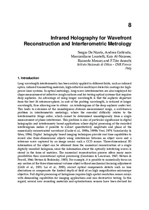 Pdf Infrared Holography For Wavefront Reconstruction And Interferometric Metrology