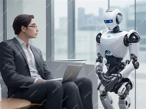 Premium Ai Image Man And Ai Robot Waiting For A Job Interview Ai Vs