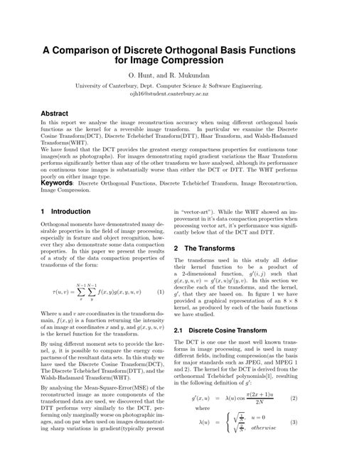 Pdf A Comparison Of Discrete Orthogonal Basis Functions For Image Compression