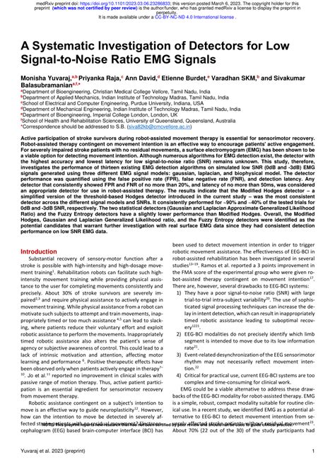 Pdf A Systematic Investigation Of Detectors For Low Signal To Noise Ratio Emg Signals