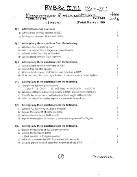 University Of Mumbai F Y B Sc It Sem Ii Microprocessor