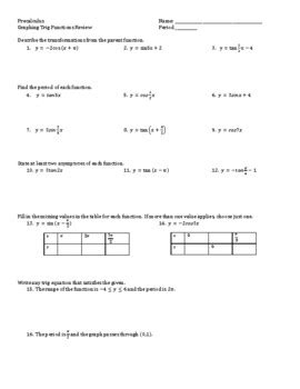Graphing Trig Functions Review Packet With Answers TPT