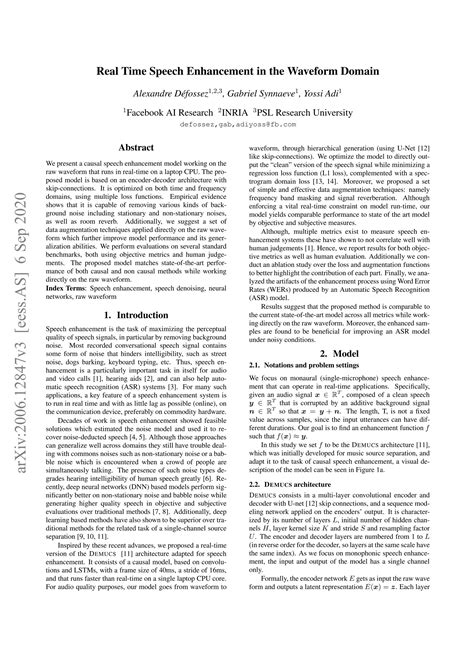 Real Time Speech Enhancement In The Waveform Domain Pdf