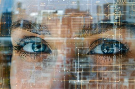 closeup of a female eye with overlapping grid pattern premium ai