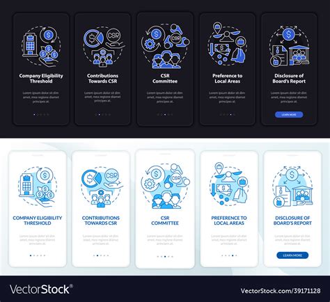 Csr Basics Dark And Light Onboarding Mobile App Vector Image