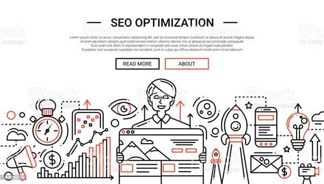 Seo 최적화 라인 디자인 웹 사이트 배너 주석 테크놀로지에 대한 스톡 벡터 아트 및 기타 이미지 테크놀로지 개념 개념과