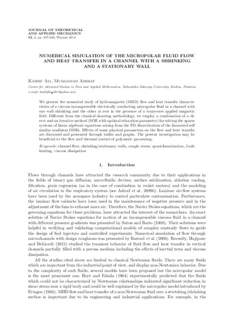 Pdf Numerical Simulation Of Magnetohydrodynamic Micropolar Fluid Flow And Heat Transfer In A