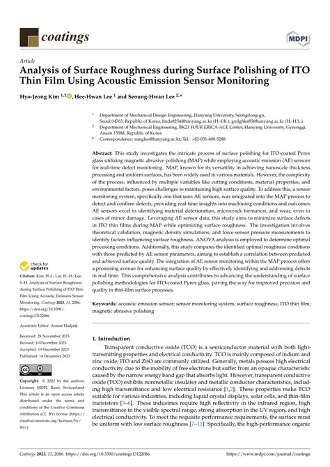 Pdf Analysis Of Surface Roughness During Surface Polishing Of Ito Thin Film Using Acoustic