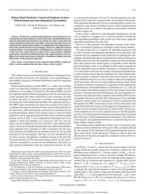 Pdf Robust Model Predictive Control Of Nonlinear Systems With Bounded And State Dependent