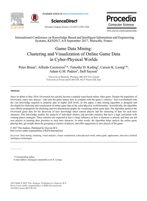 Pdf Game Data Mining Clustering And Visualization Of Online Game