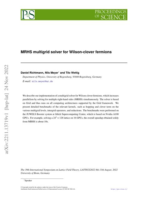 Pdf Mrhs Multigrid Solver For Wilson Clover Fermions