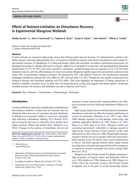 Pdf Effects Of Nutrient Limitation On Disturbance Recovery In Experimental Mangrove Wetlands