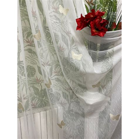 Бродирана завеса в цвят слонова кост колекция Just Butterflies Liz Line 600x245 см с