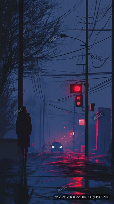 Ai创作图路灯下的人 昏暗的街头 夜雨赶路的女人 孤独背影插画 孤独的灵魂插画 雨夜行人与车辆 路灯下的人影 日落街道插画 等待红路灯 孤独的