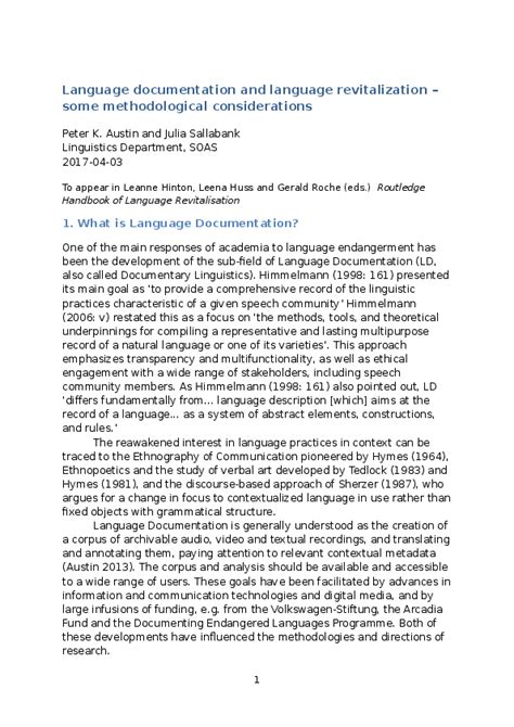 doc language documentation and language revitalization some