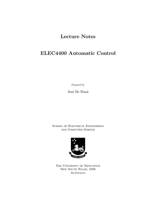 Automatic Control Lecture Notes Notes Lecture Notes Lectures