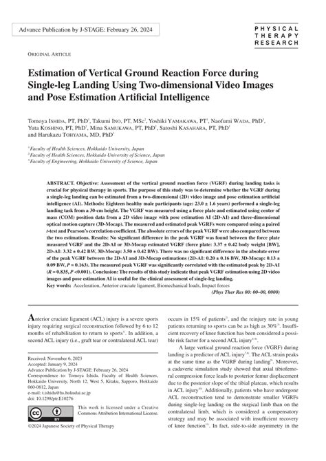 Pdf Estimation Of Vertical Ground Reaction Force During Single Leg