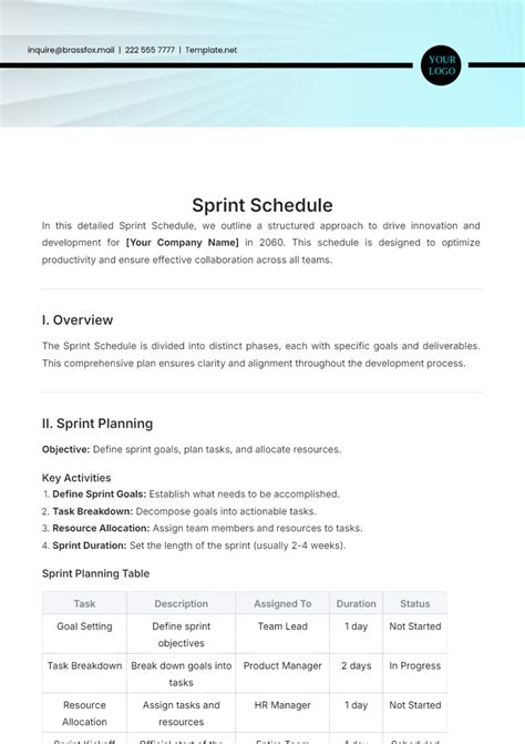 Sprint Schedule Template Excel