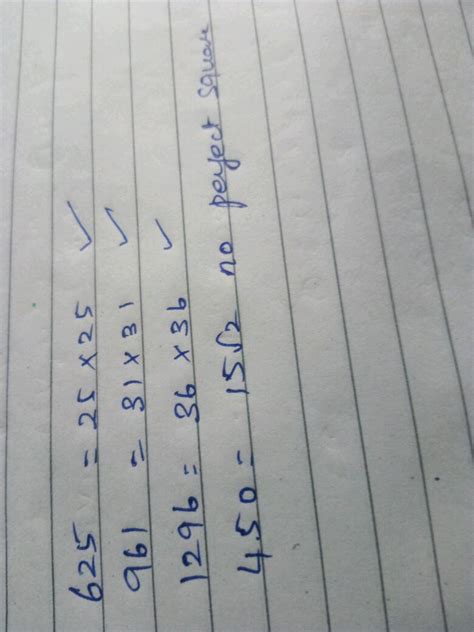 State Whether The Following Numbers Are Perfect Squares Or Not N Begin Array L L