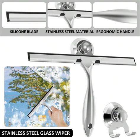 Stainless Steel Shower Squeegee Glass Window Squeegee Quick Drying Rubber Wiper Blade With