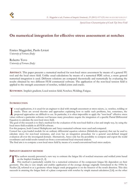 Pdf On Numerical Integration For Effective Stress Assessment At Notches