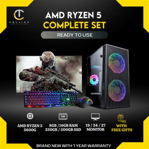 COMPLETE PC SET AMD Ryzen G CPU Desktop Package With Built In GPU Prebuilt Unit For