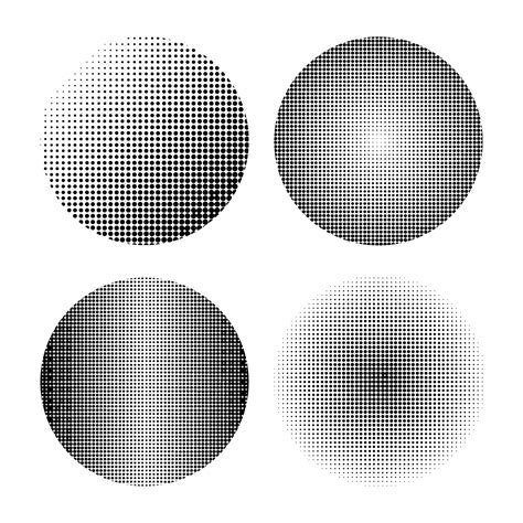 원형 복고풍 하프톤 방사형 그라데이션 세트 프리미엄 벡터