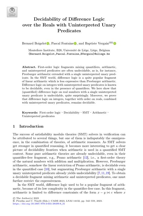 Pdf Decidability Of Difference Logic Over The Reals With Uninterpreted Unary Predicates