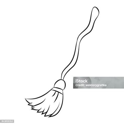 마녀 빗자루 개요 만화 벡터 기호 아이콘 디자인입니다 아름 다운 그림을 흰색 배경에 고립 가정용 장비에 대한 스톡 벡터 아트 및 기타 이미지 가정용 장비 개념 개념