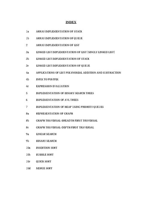 Data Structures Using C Lab Manual Index 1a Array Implementation Of Stack 1b Array