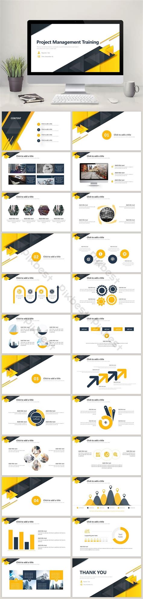 Black And Yellow Business Project Management Training Work Summary PPT Template PowerPoint