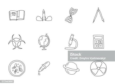 흰색 배경에 격리 된 과학 손으로 그린 선형 벡터 아이콘 웹 및 Ui 디자인 모바일 앱 및 인쇄 제품을 위한 과학 낙서 아이콘