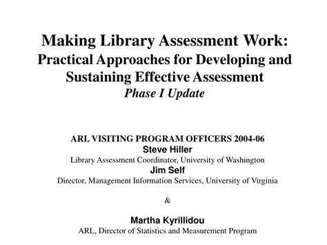 PPT Making Library Assessment Work Practical Approaches For Developing And Sustaining