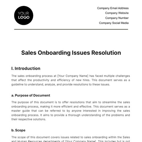 Free Sales Onboarding Issues Resolution Template To Edit Online