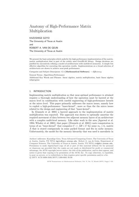 Pdf Anatomy Of High Performance Matrix Multiplicationanatomy Of High Performance Matrix