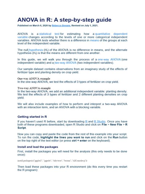 Anova In R Pdf P Value Analysis Of Variance