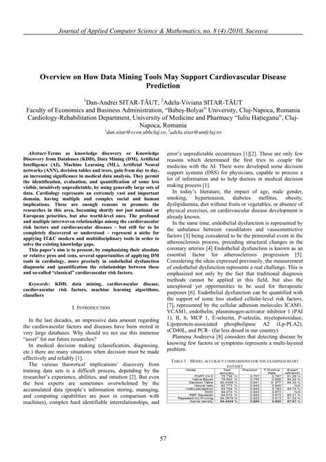 Pdf Overview On How Data Mining Tools May Support Cardiovascular