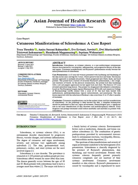 Cutaneous Manifestations Of Scleroderma A Case Report 2023 Pdf