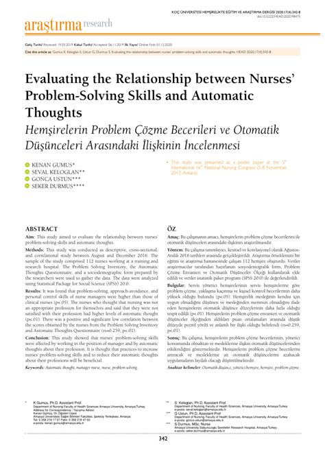 Pdf Evaluating The Relationship Between Nurses Problem Solving