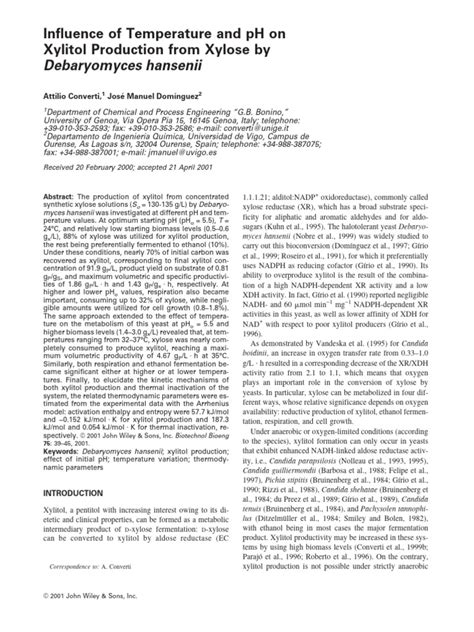 Influence Of Temperature And Ph On Xylitol Production From Xylose By