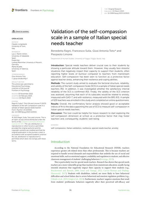 Pdf Validation Of The Self Compassion Scale In A Sample Of Italian Special Needs Teacher