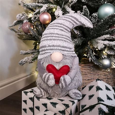 81cm Plush Grey Christmas Gonk Decoration With Extendable Legs And Red Heart