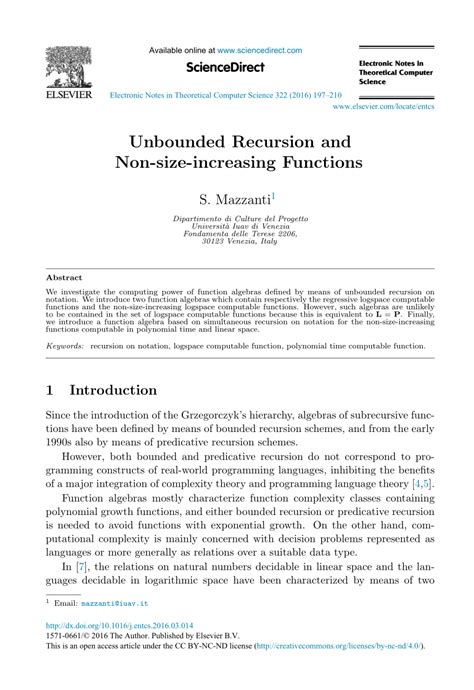 Pdf Unbounded Recursion And Non Size Increasing Functions